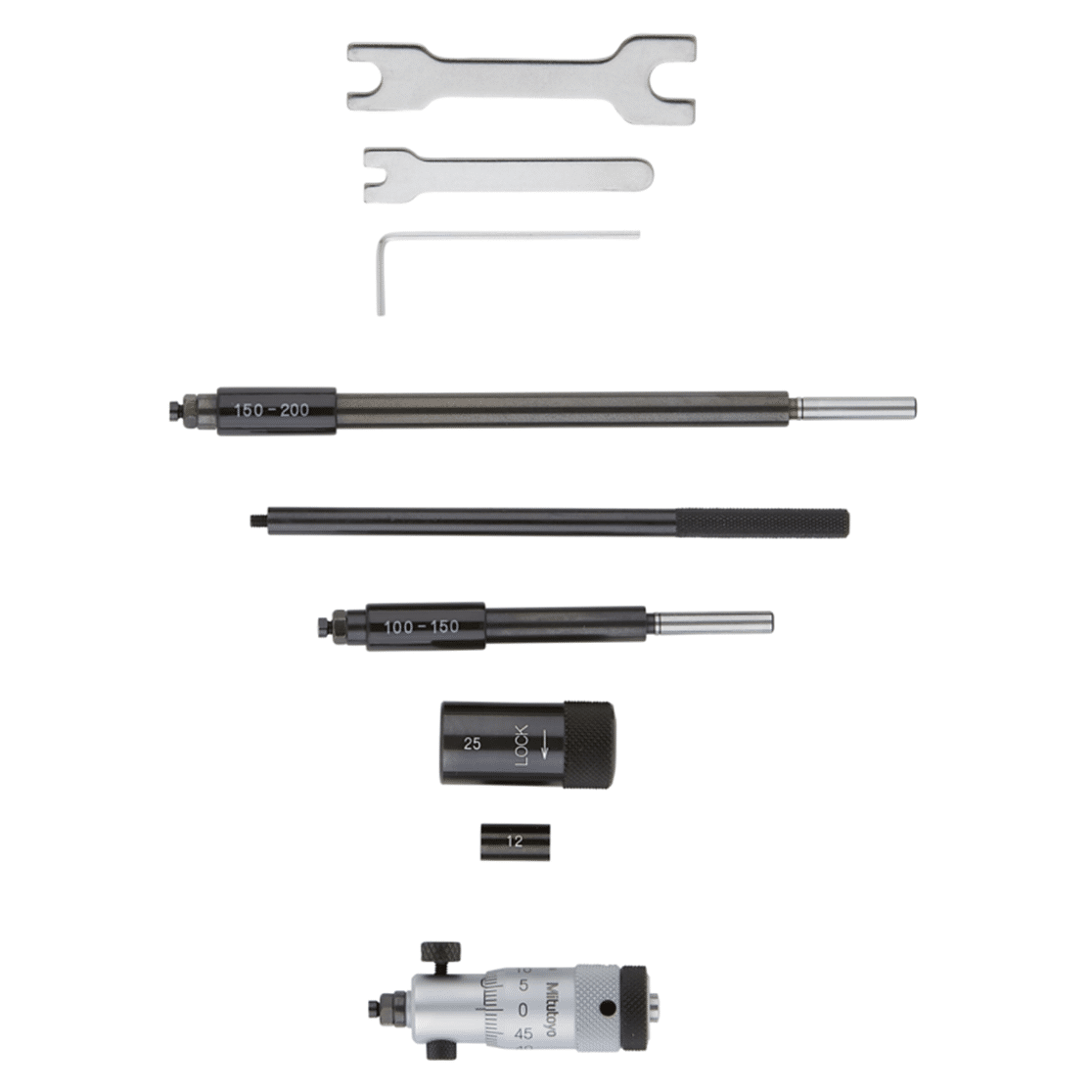 141-205 Mitutoyo Inside Micrometer, Interchangeable Rods 50-200mm, with ...