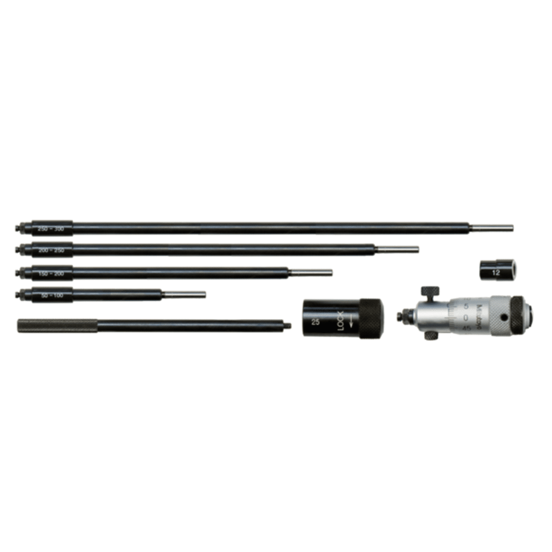 141-206 Mitutoyo Inside Micrometer, Interchangeable Rods 50-300mm, with ...