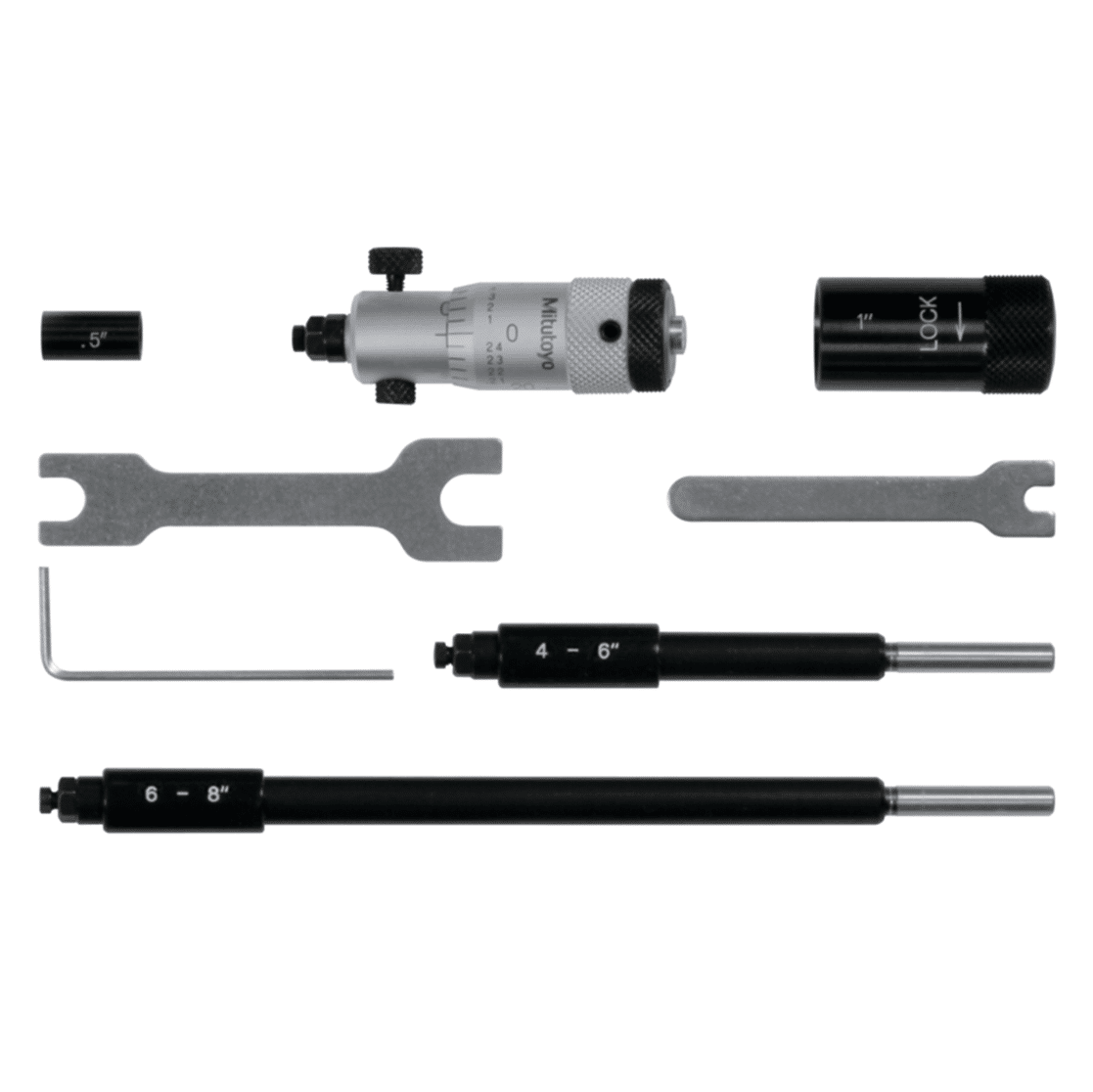 141-208 Mitutoyo Inside Micrometer, Interchangeable Rods 2-8″, with 3 Rods, Hardened Face ...