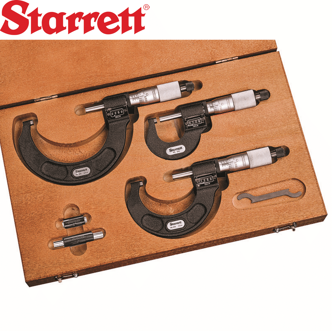 ST216AXRLZ Starrett Outside Micrometer Set of 3 in Wood Case / Range 0 ...