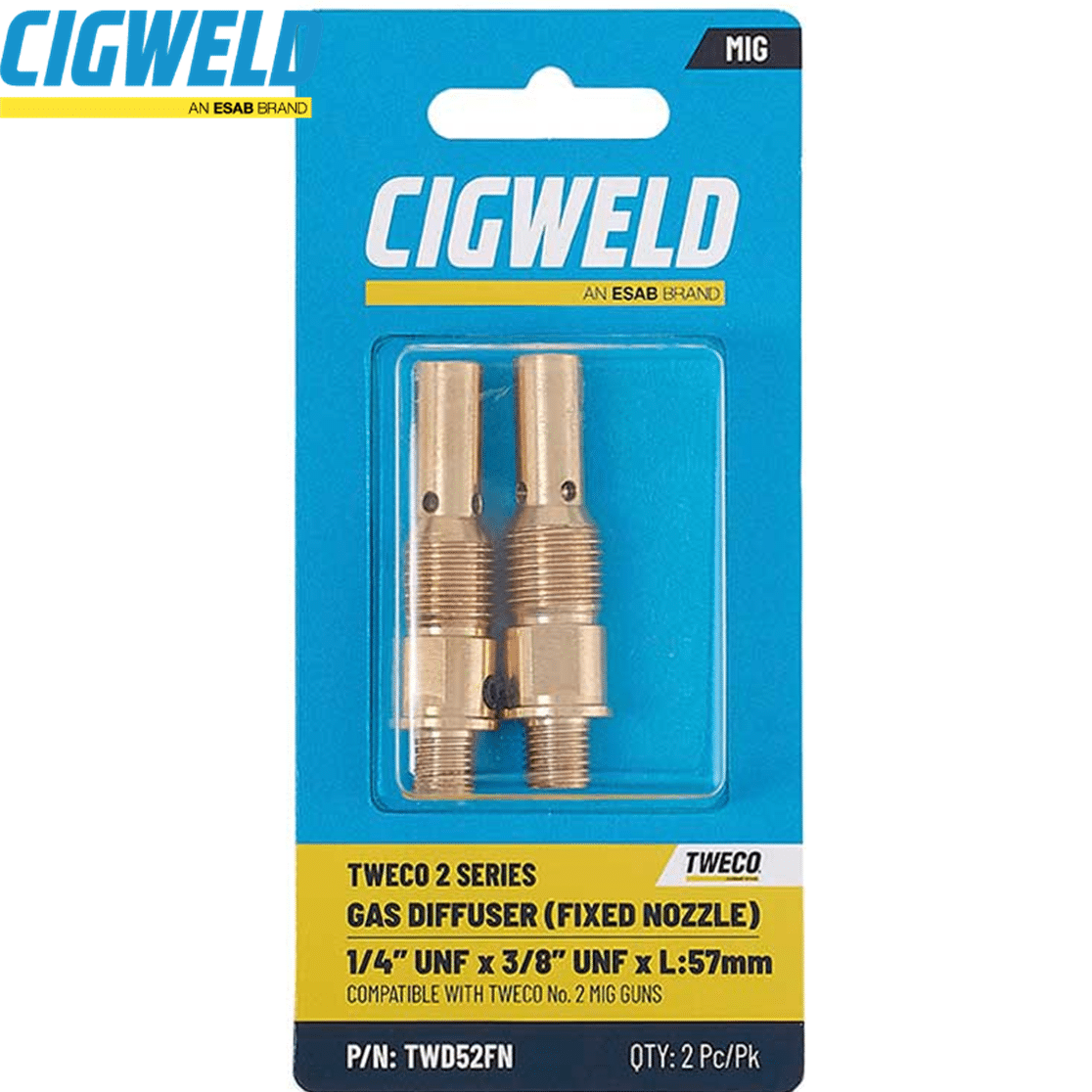 TWD52FN Cigweld Tweco 2 Gas Diffuser Fixed Nozzle TWE2 2Pk – Collins Tools & Welding