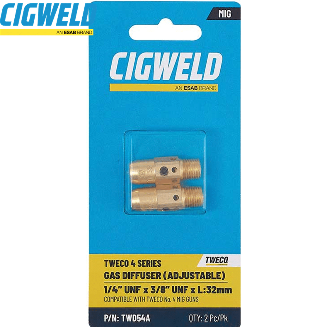 TWD54A Tweco 4 Gas Diffuser Adjustable Nozzle TWE4 2Pk – Collins Tools & Welding
