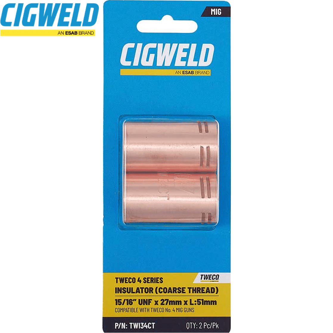 TWI34CT Tweco 4 Insulator Coarse Thread TWE4 2Pk – Collins Tools & Welding