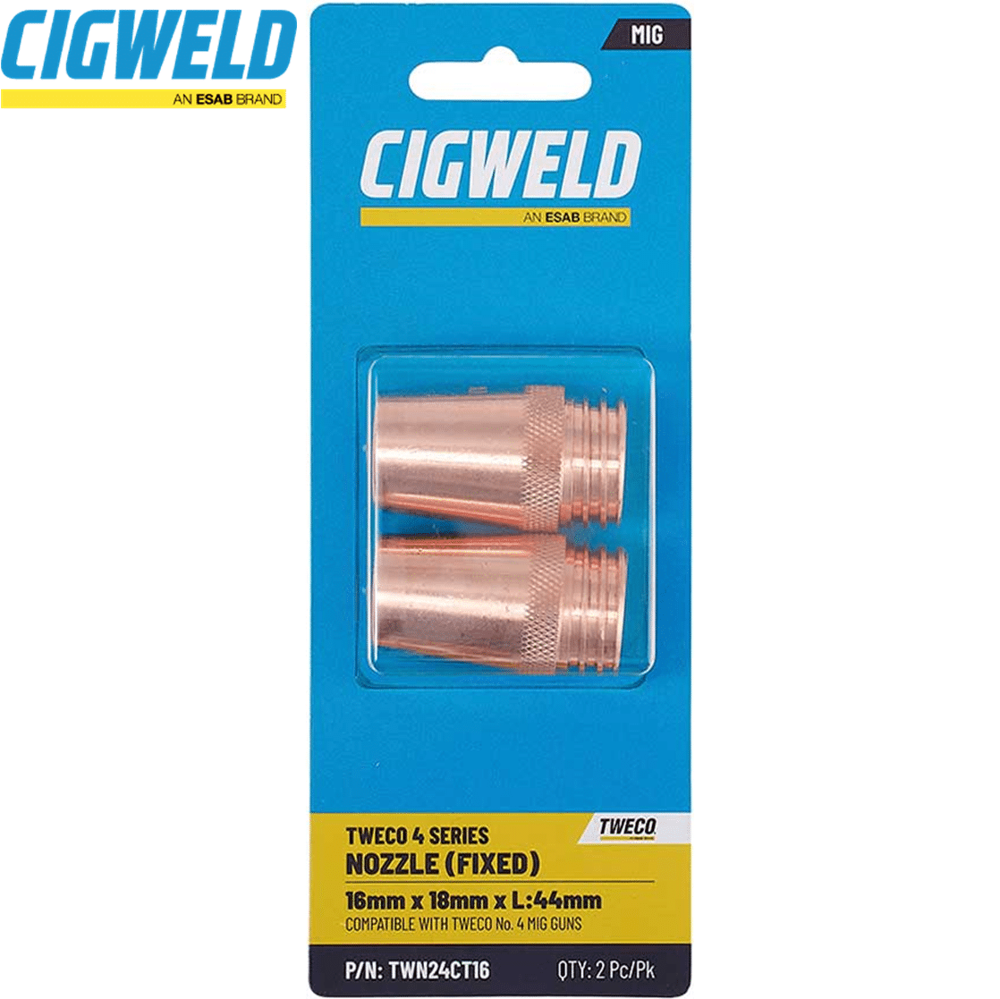 TWN24CT16 Cigweld Tweco 4 Nozzle Coarse Thread 16mm TWE4 2Pk – Collins Tools & Welding