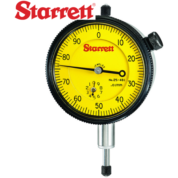 25-481J Starrett Dial Indicator Jeweled 2 1/4″ .10mm Range 0.01mm Grad ...
