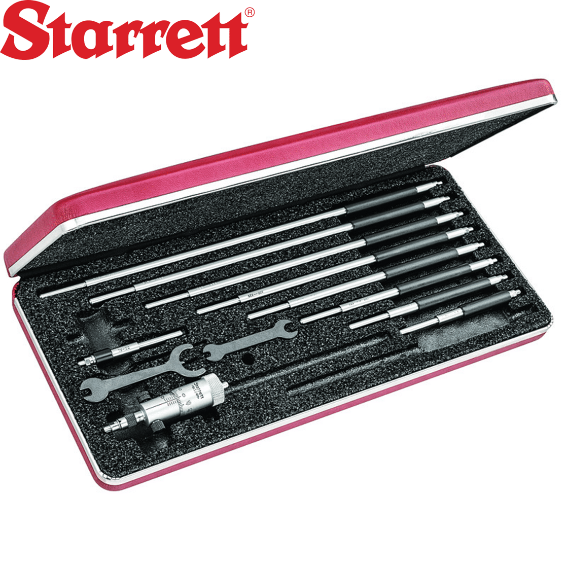 124MBZ Starrett Inside Micrometer Set Solid Rods x 10 / Range 50-300mm ...