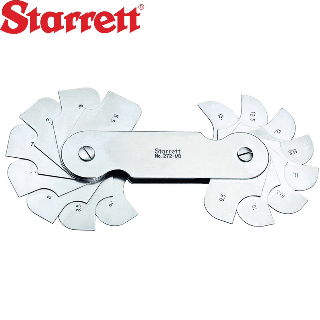 272MB Starrett Fillet or Radius Gage, 5.5-13mm Range (Concave & Convex), 0.5mm Increments, 16 ...