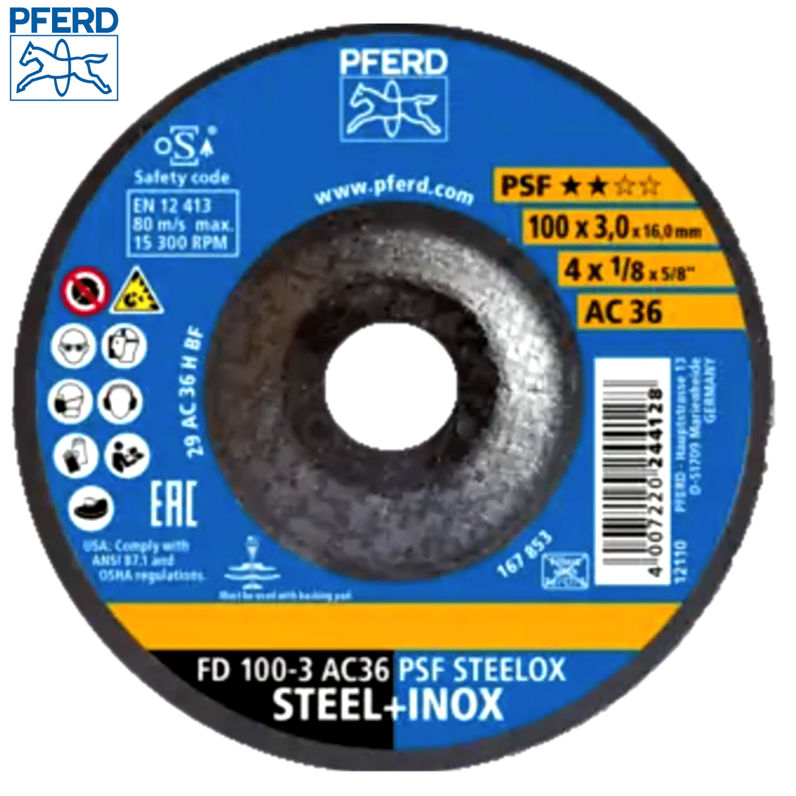 62051036 Pferd Grinding Wheels PSF Steelox 100 x 3mm 36 Grit / 20 Pk ...